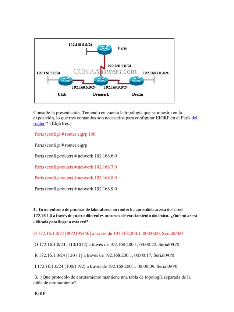 CCNA - Respuestas de La 1 A La 30 Examen Final Routing (Int) | PDF | Enrutador (Computación ...