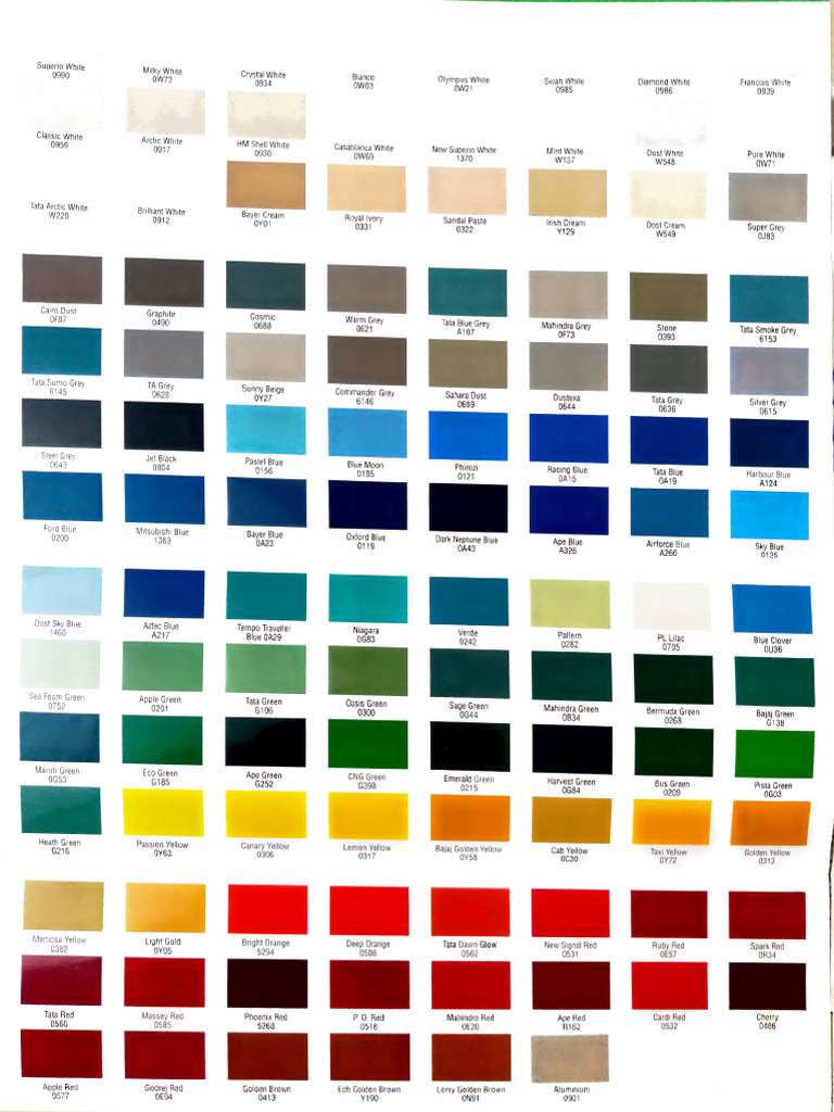 Aspa Vechile Paint Shade Card | PDF | Rainbow | Color