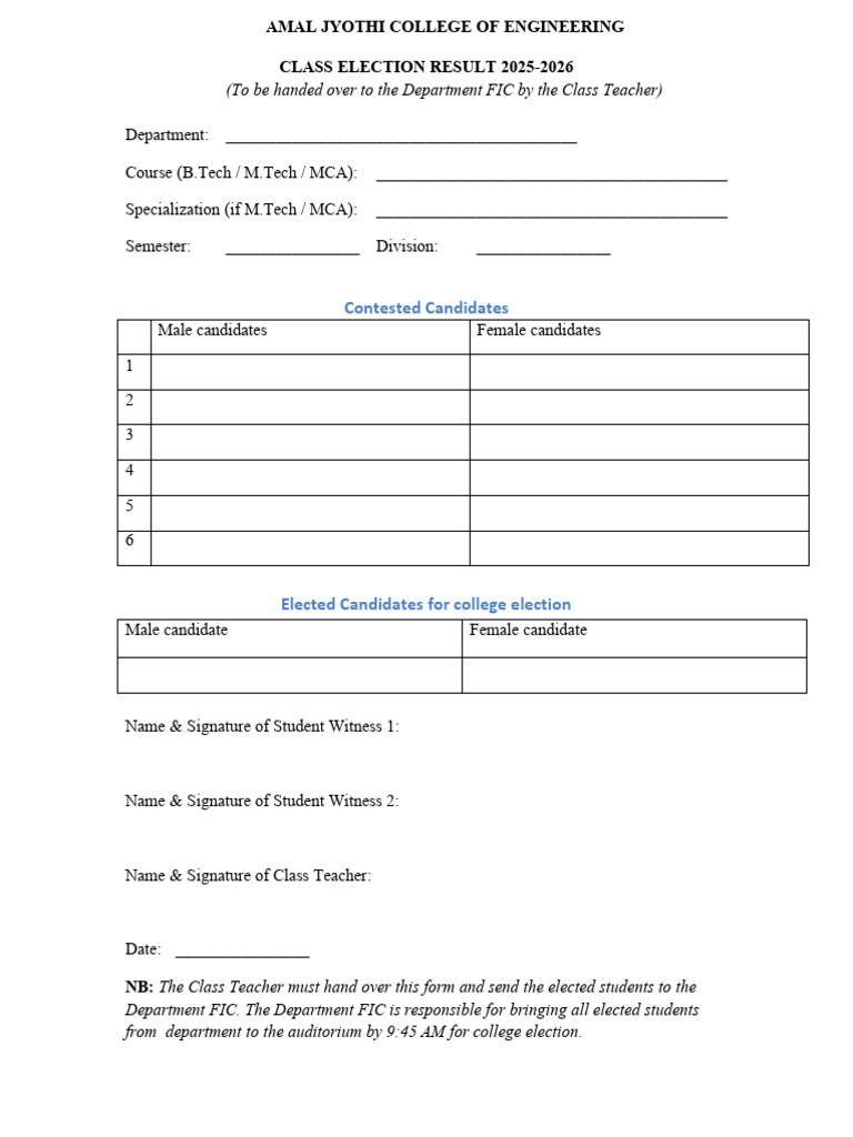Class Election Result Form | PDF