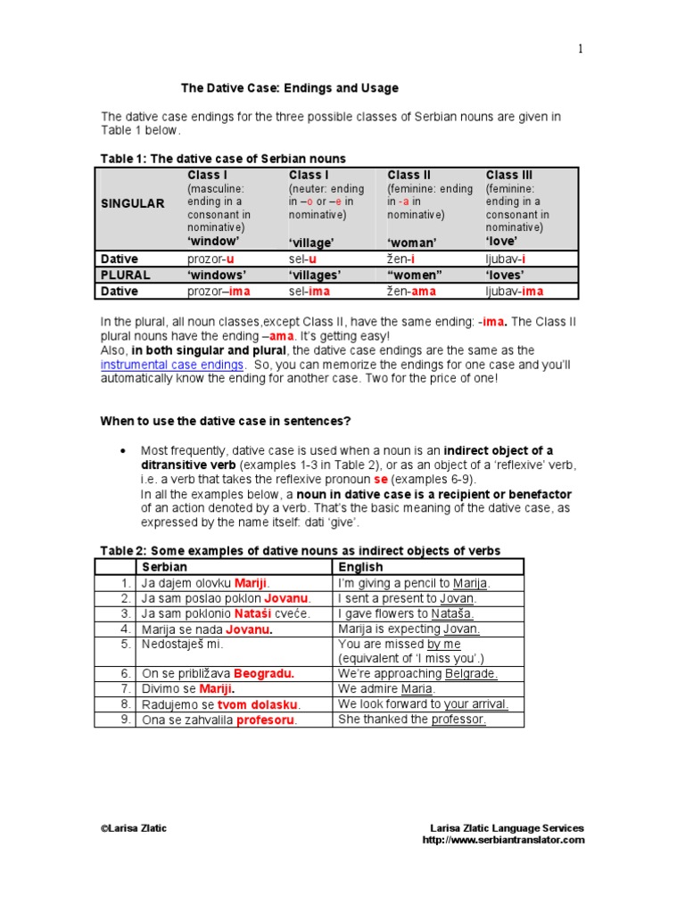 Serbian Dative Case | PDF | Grammatical Gender | Plural