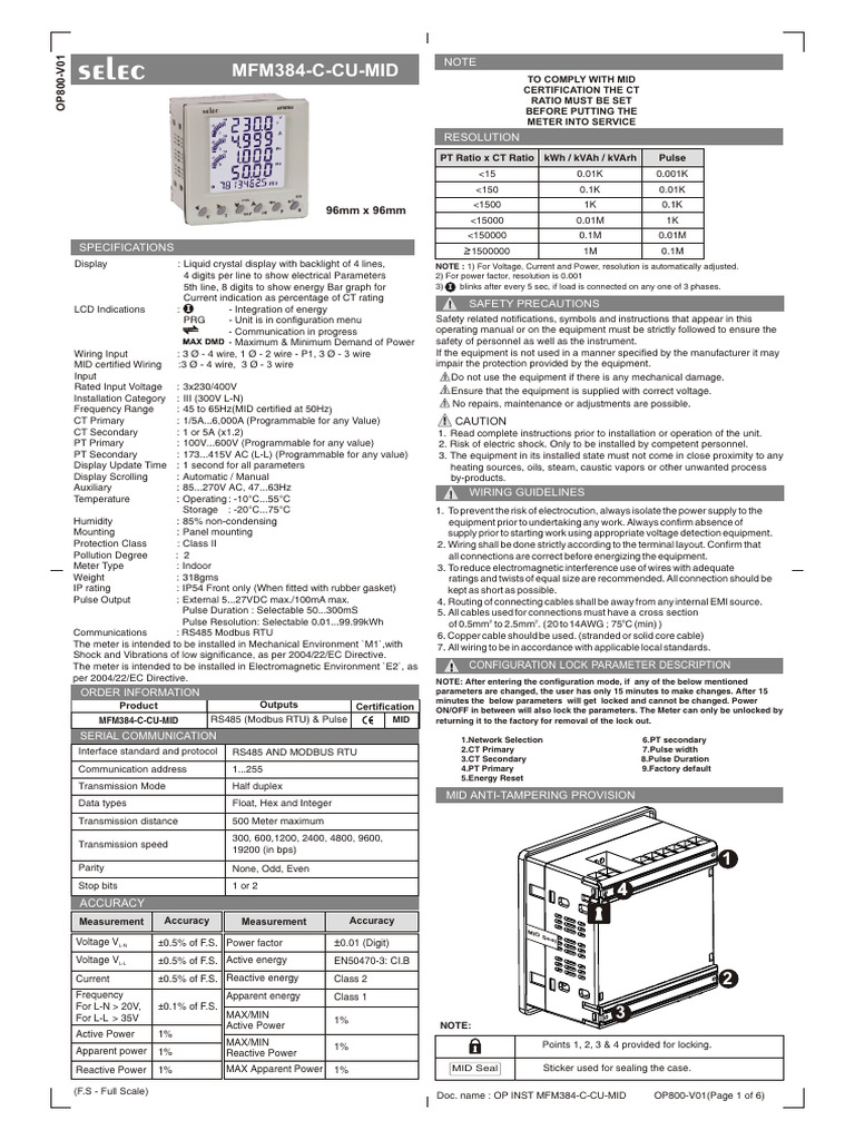 MFM384-C-CU User Manual Overview | PDF | Ac Power | Physical Quantities