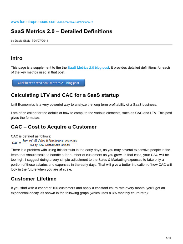 SaaS Metrics 20 Detailed Definitions | PDF | Balance Sheet | Income ...