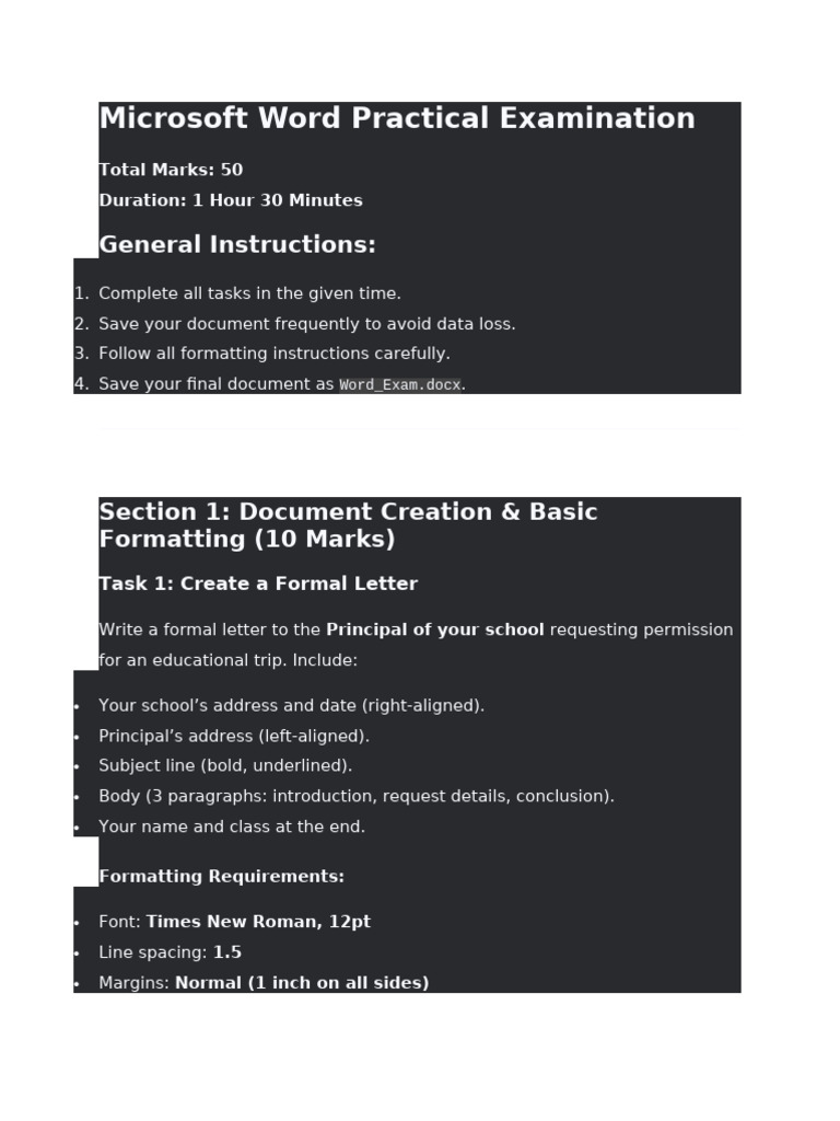Microsoft Word Practical Examination | PDF | Microsoft Word | Text