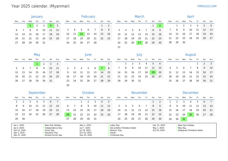 Myanmar Calendar 2025 with Holidays | PDF | Religious Holidays | Traditions