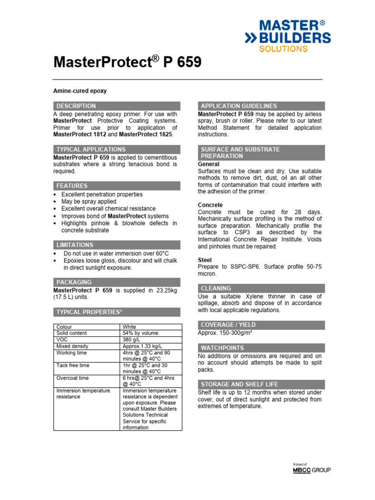 MasterProtect P 659 Primer Overview | PDF | Epoxy | Concrete