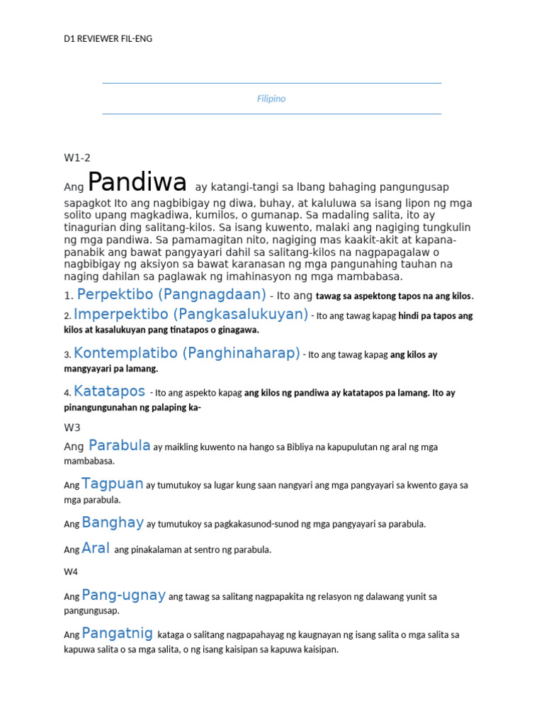 Pandiwa: Perpektibo (Pangnagdaan) Imperpektibo (Pangkasalukuyan ...