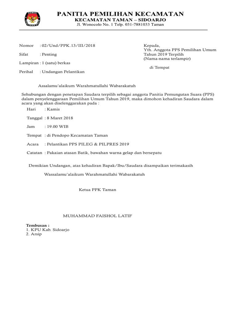 Undangan Pelantikan PPS PILEG | PDF
