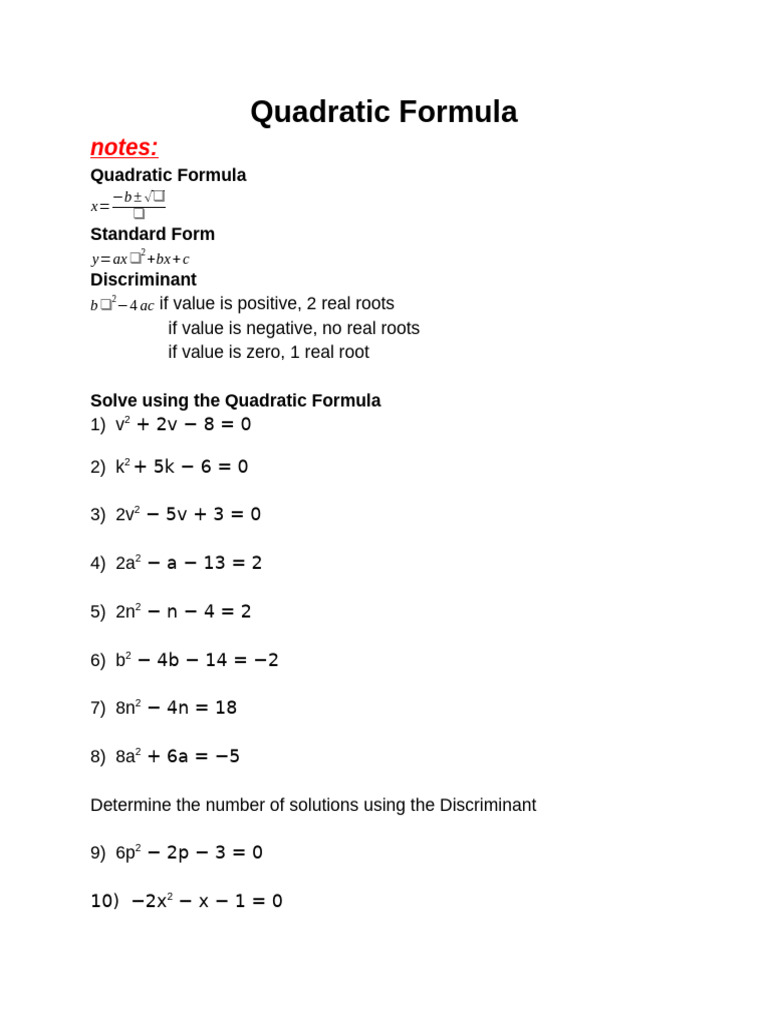 Quadratic Formula | PDF