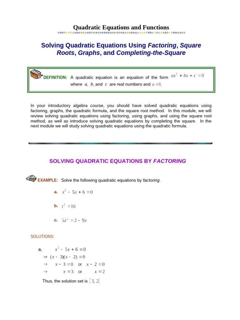 Solving Quadratic Equations | PDF | Factorization | Quadratic Equation