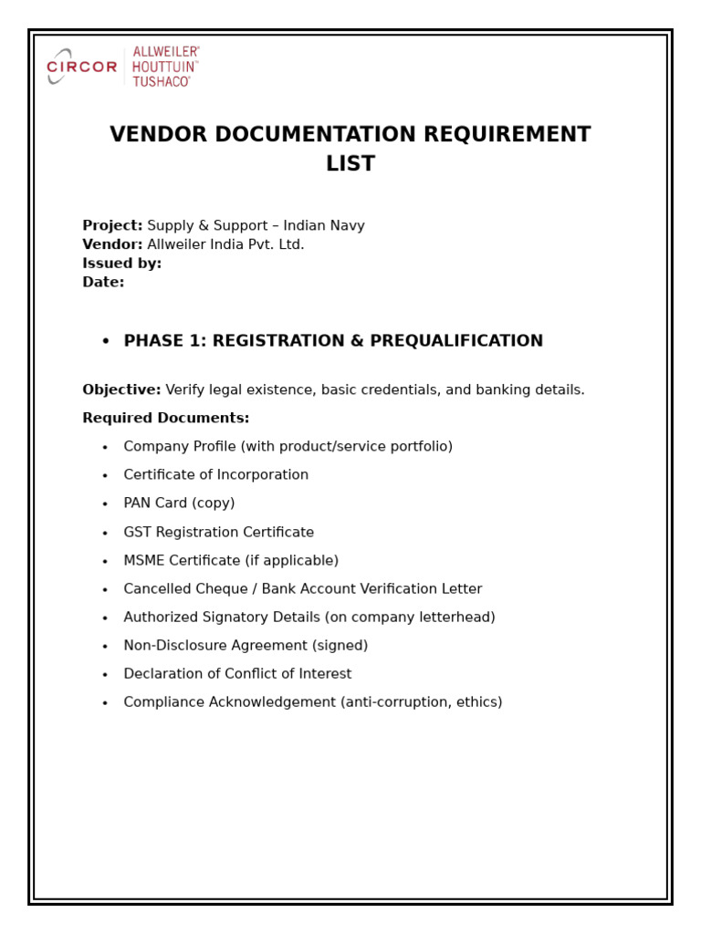 (VDRL) Vendor Documentation | PDF