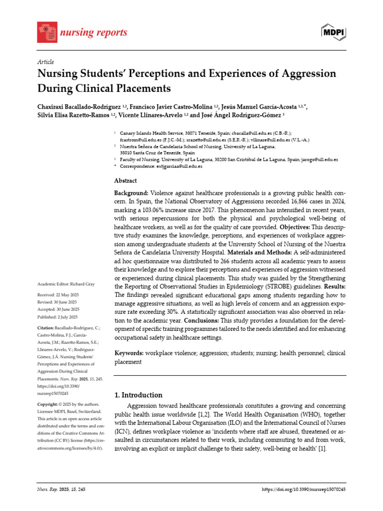 Nursing Students' Perceptions and Experiences of Aggression | PDF ...