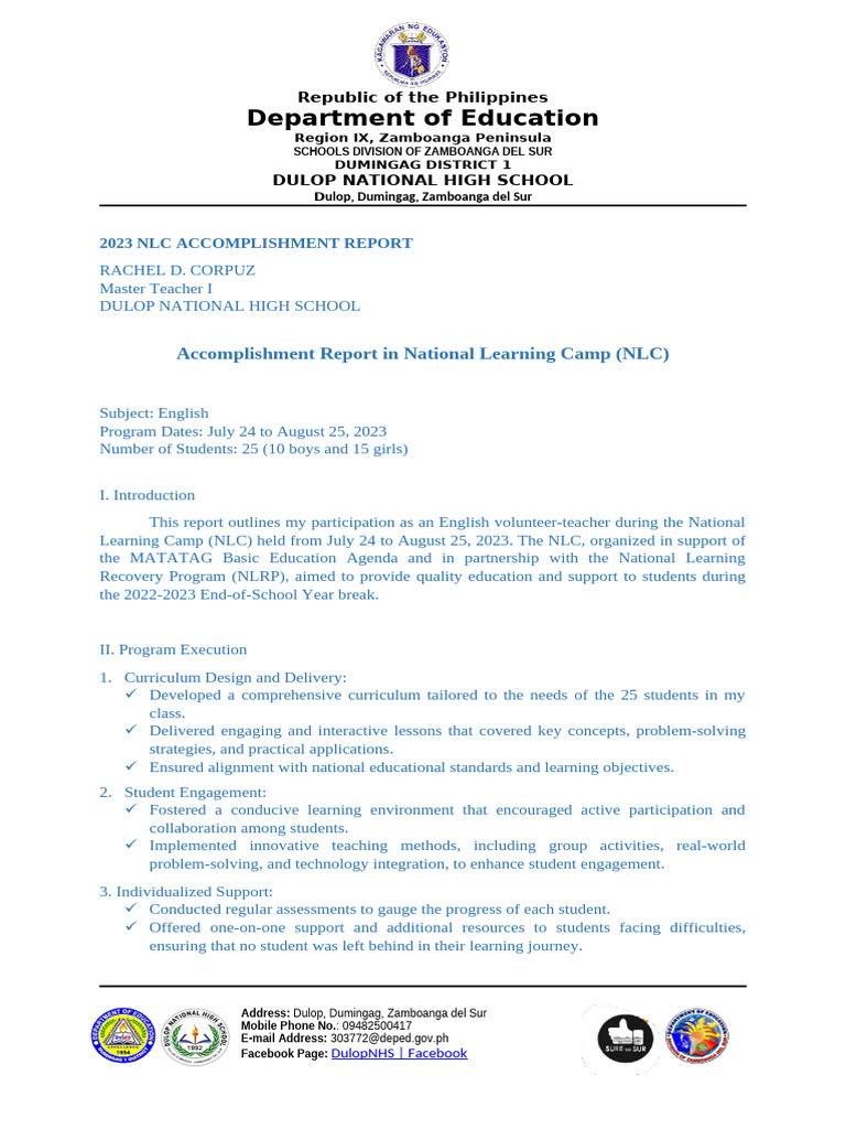 NLC Individual Report | PDF | Behavior Modification | Cognition