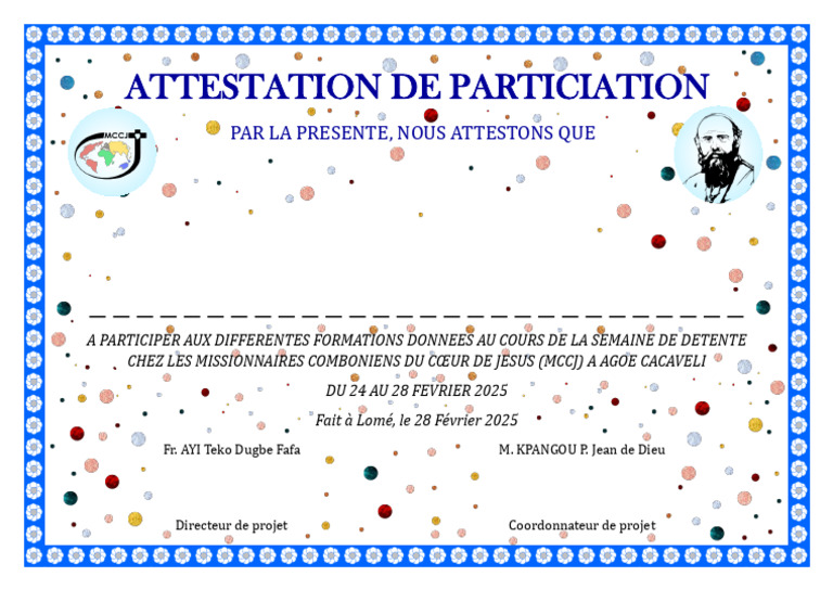 Attestation de participation MCCJ 2025 | PDF