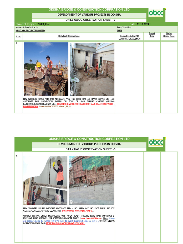 011 DAILY Observation Sheet-REPORT - 3 | PDF | Equipment | Safety