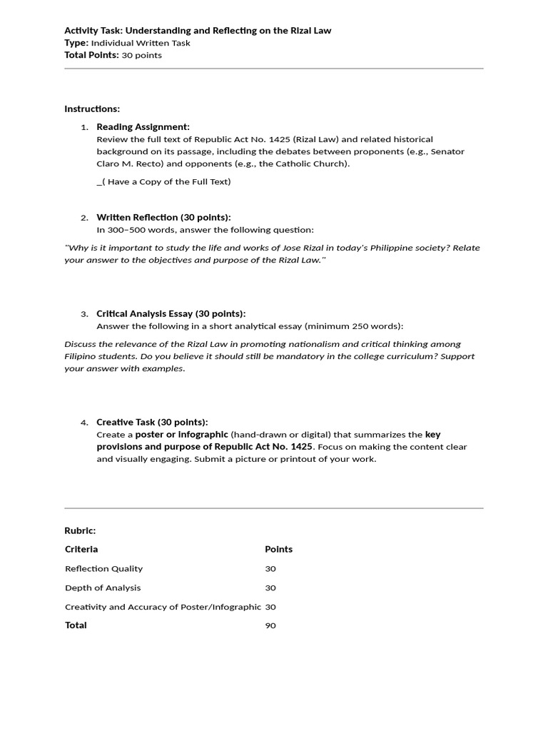 Activity Task RIZAL GE 9 | PDF