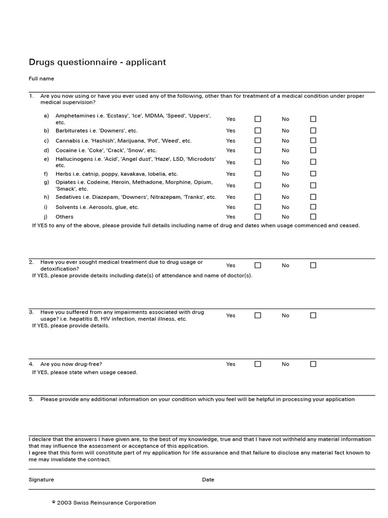 New Recruit Drug Questionnaire | PDF | Heroin | Cannabis (Drug)
