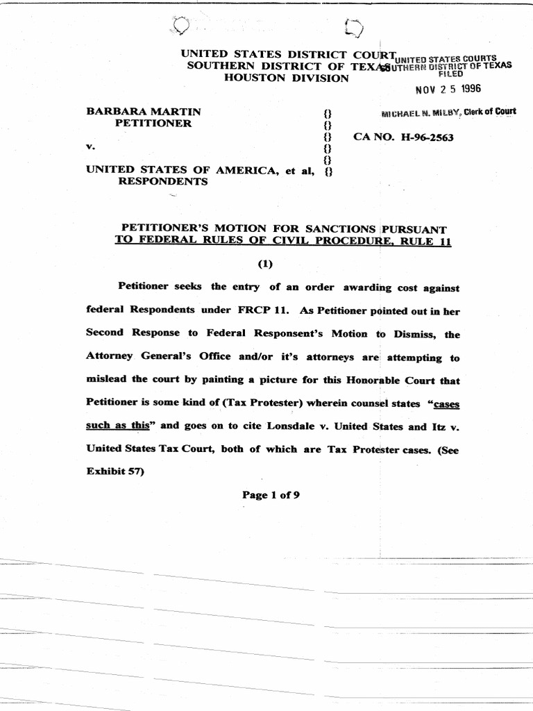 Barbara Martin Vs Us Motion For Sanctions | PDF