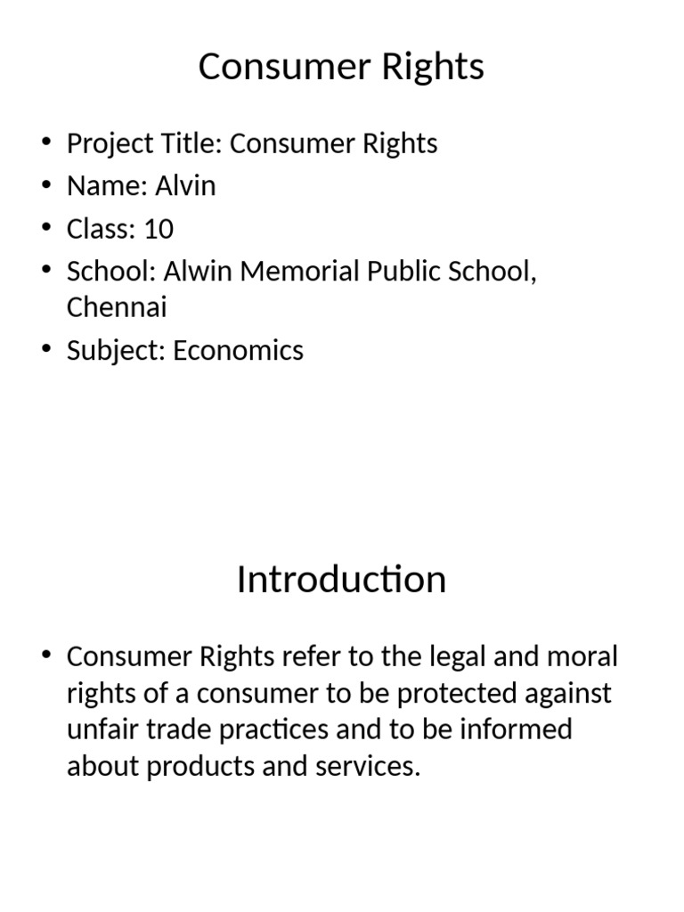 Consumer Rights Project Alvin | PDF