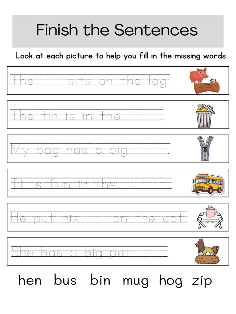 CVC Beginning Sounds Worksheet Black and White Lined Style | PDF
