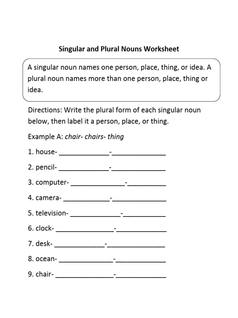 Singular and Plural Nouns Practice | PDF
