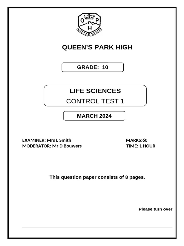 Grade 10 Life Sciences Control Test 2024 | PDF | Vitamin | Fat