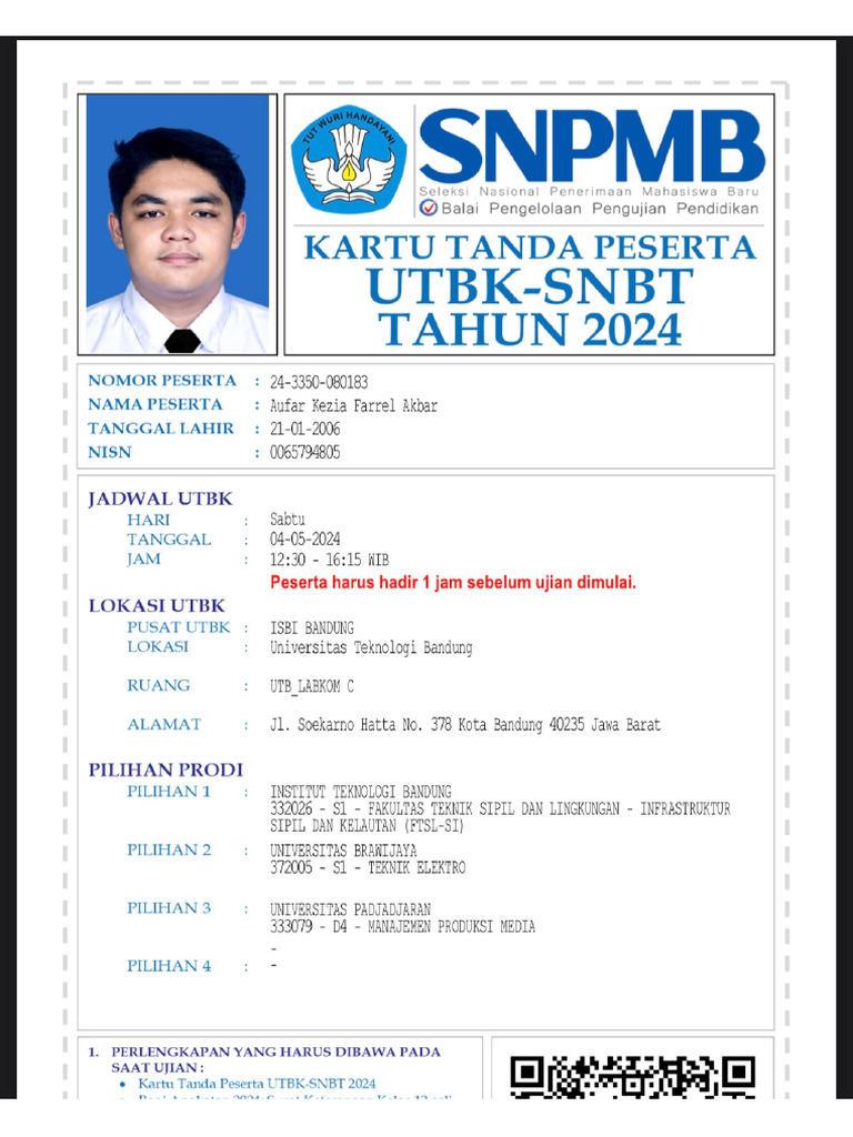 Kartu Peserta Utbk | PDF