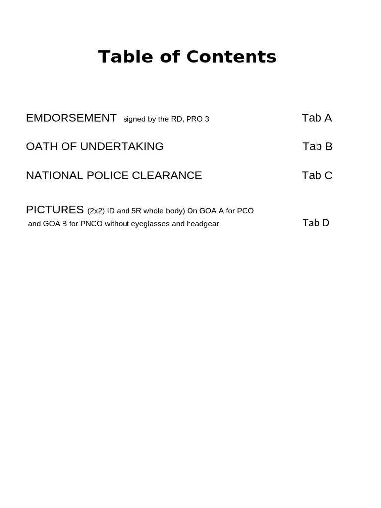 Table of Contents For Napolcom Inspection | PDF