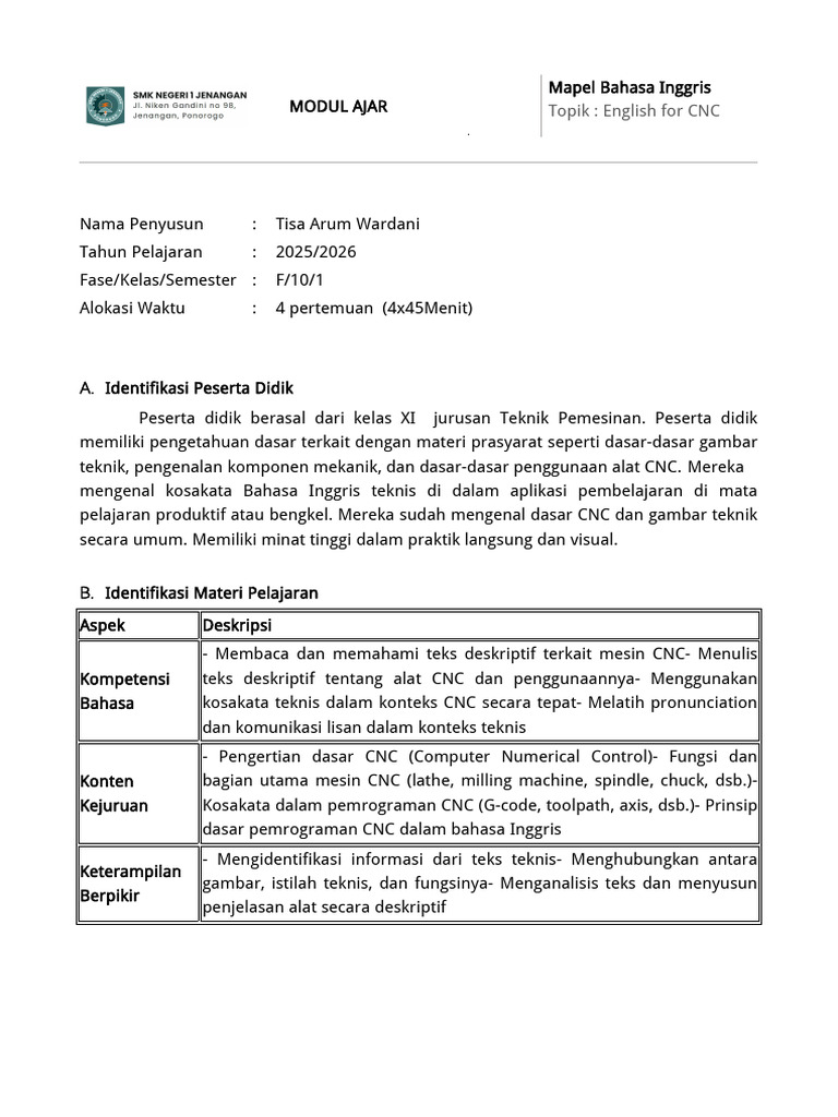 1 Modul Ajar CNC-digabungkan | PDF