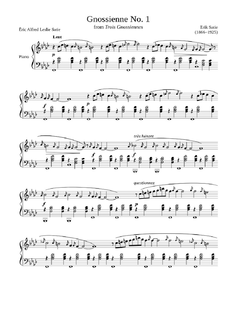 Erik Satie - Gnossienne No.1 | PDF