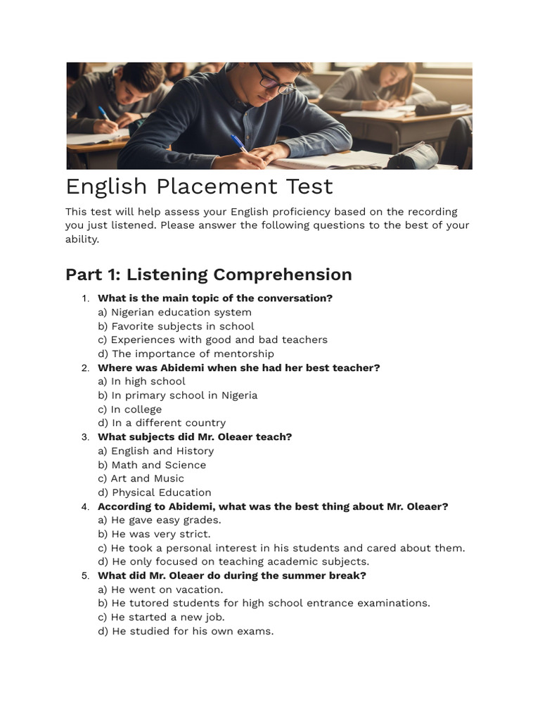 English Placement Test | PDF | Learning | Human Communication