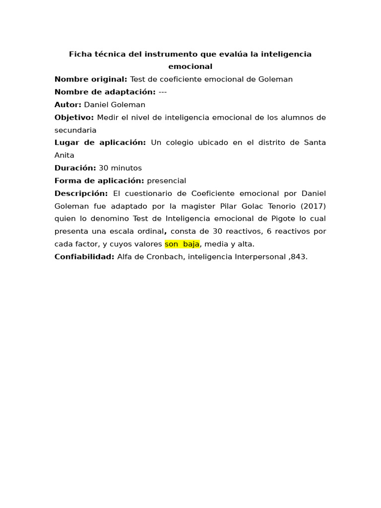 Ficha Técnica Del Instrumento | PDF