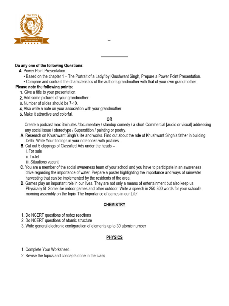 Xi Science Holiday Homework | PDF