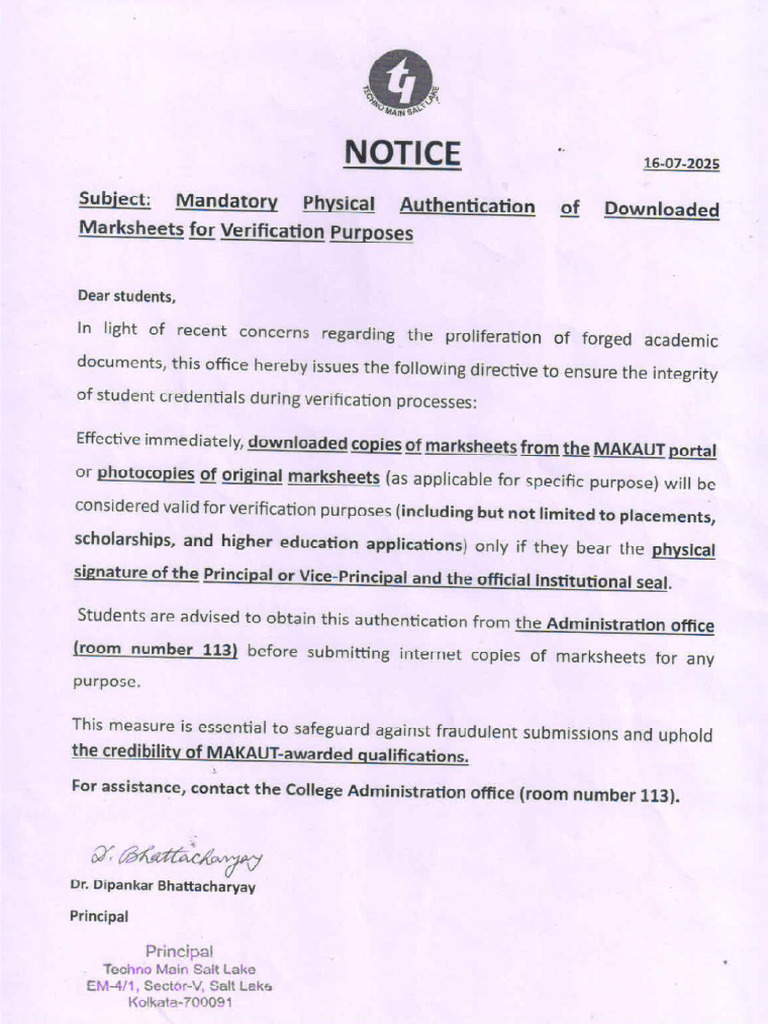 NOTICE For Students | PDF