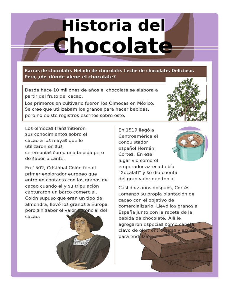 Comprension de Lectura Historia Del Chocolate Ver 4 | PDF | Chocolate ...