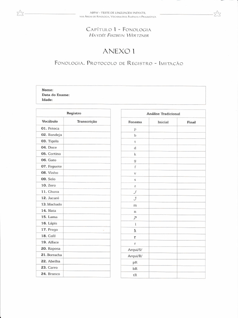 Teste ABFW de Linguagem Infantil | PDF | Animais e seres humanos