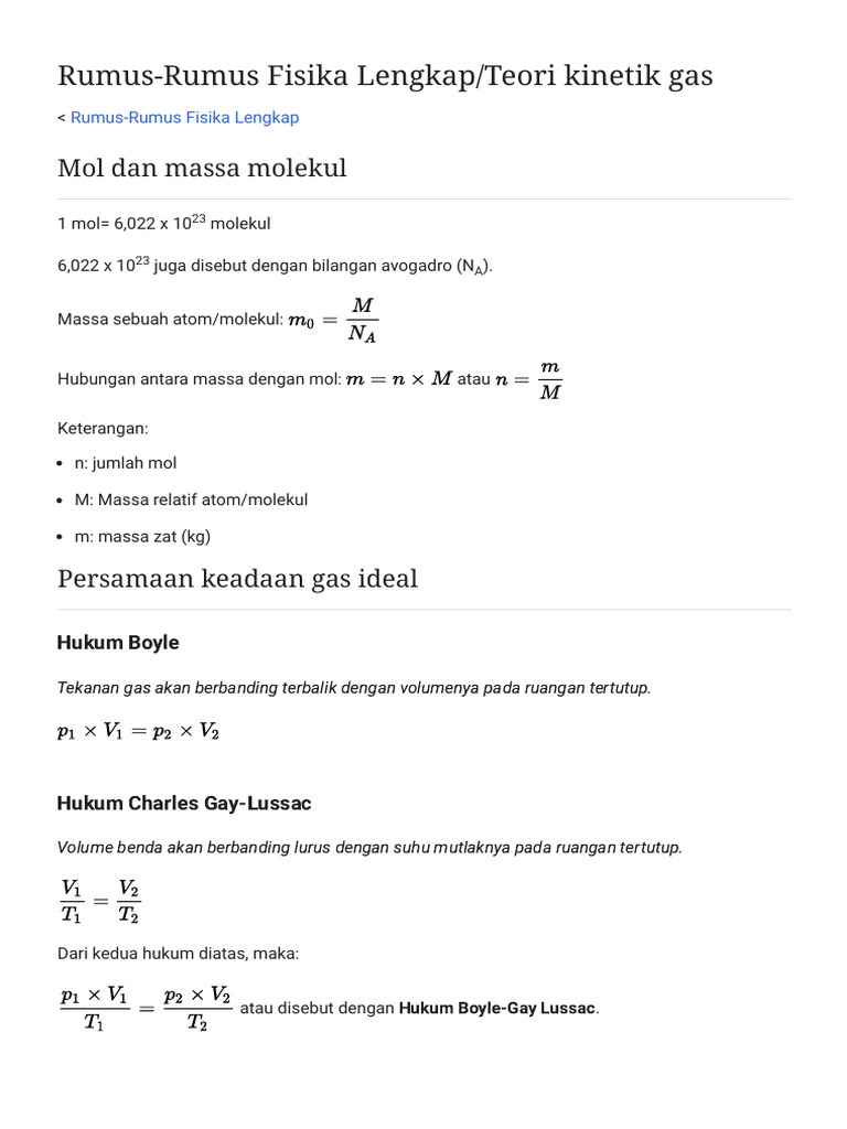 Rumus Teori Kinetik Gas Ideal | PDF