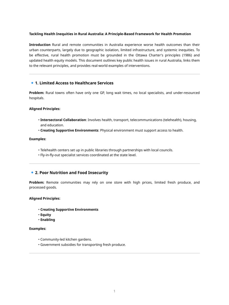 Health Promotion Framework for Rural Australia | PDF | Health Equity ...