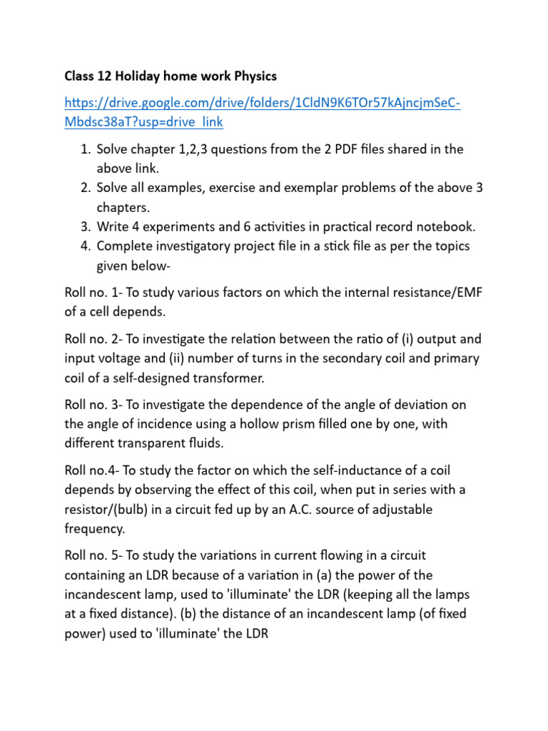 Class 12 Physics Summer Holiday Homework Anil Parmar | PDF | Inductor ...