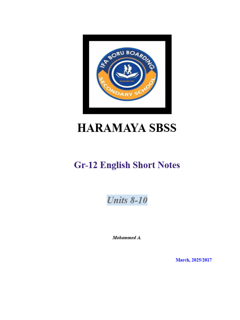 Gr-12 English Notes: Units 8-10 Overview | PDF | Linguistics | Grammar