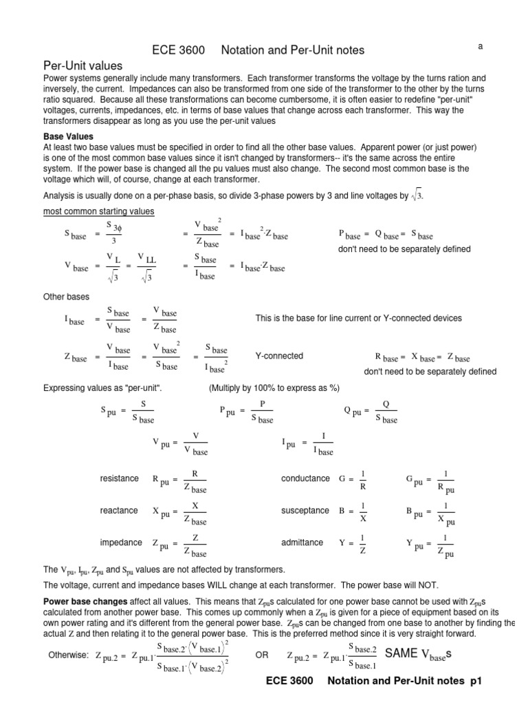 NOtation and Per Unit Values | PDF | Electrical Impedance | Transformer
