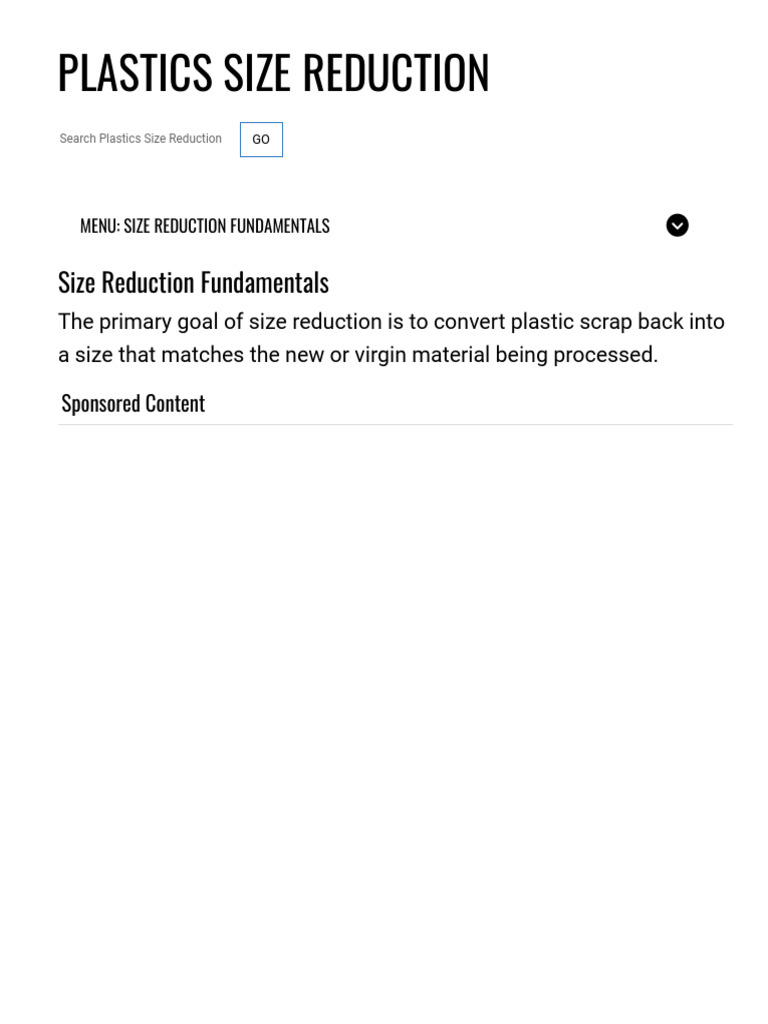 Plastics Size Reduction Techniques | PDF | Plastic | Polyethylene