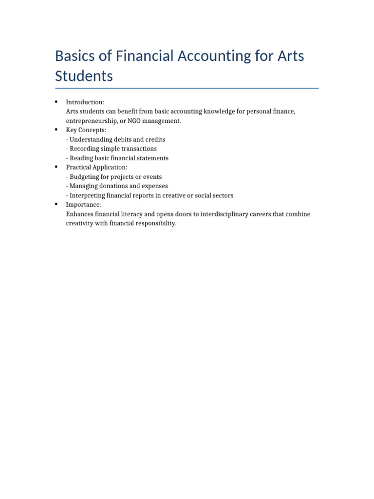 Basics of Financial Accounting For Arts Students | PDF