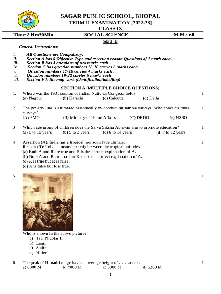 Updated Class Ixsocial SC Pa III SST Set B QP | PDF
