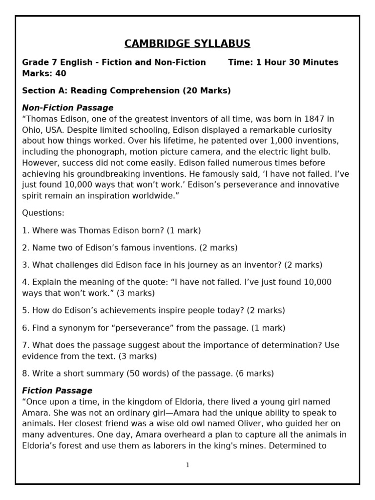 Grade 7 Reading Comprehension Guide | PDF | Thomas Edison | Invention