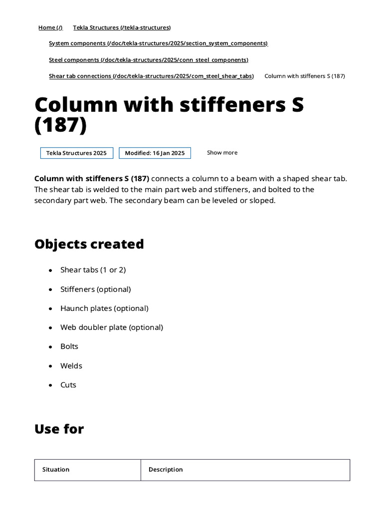 Column With Stiffeners S (187) - Tekla User Assistance | PDF | Screw | Beam (Structure)
