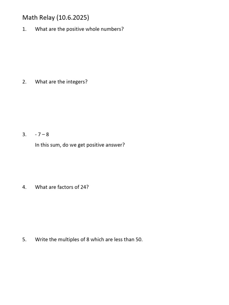 10.6.2025 Math Relay Unit - 1 | PDF
