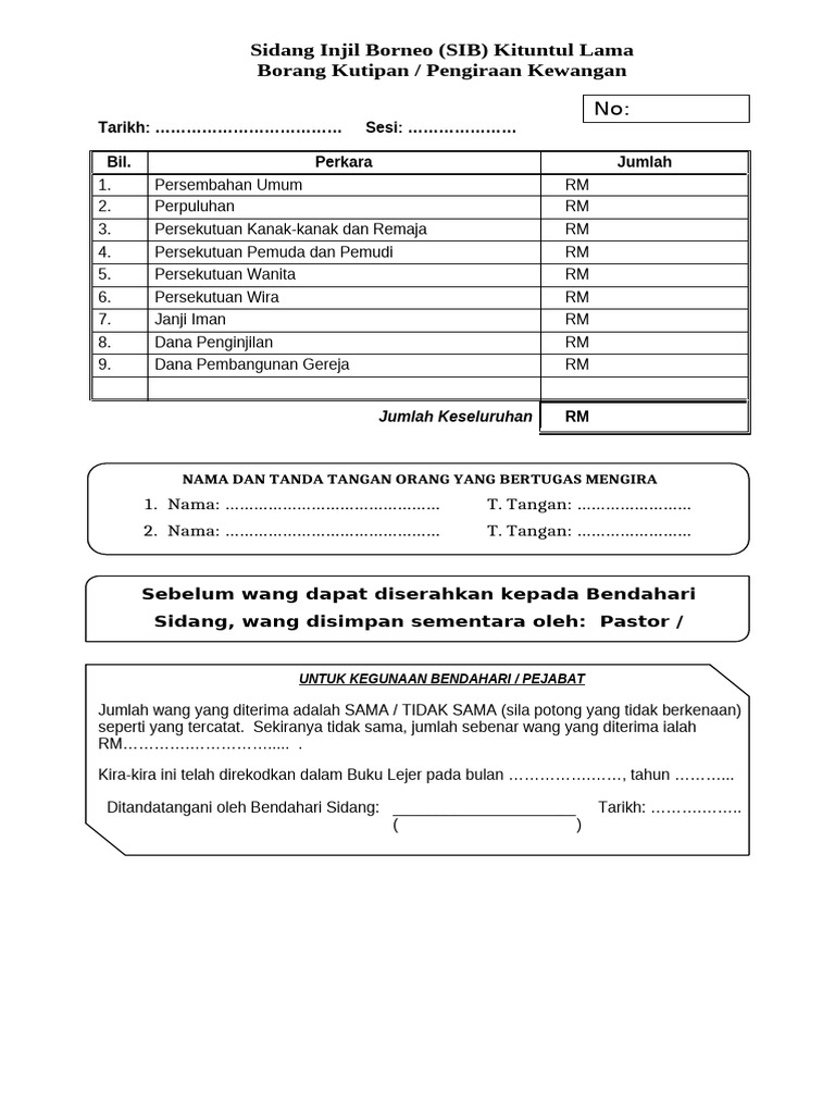 Borang Kira Wang Gereja | PDF