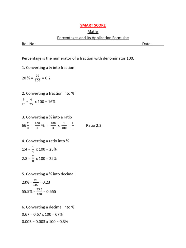 Percentage Calculations and Formulas | PDF | Percentage | Chess Theory