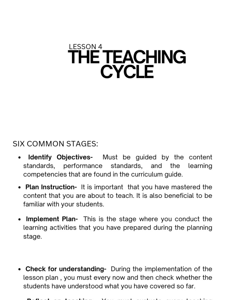 Stages of the Teaching Cycle in Math | PDF