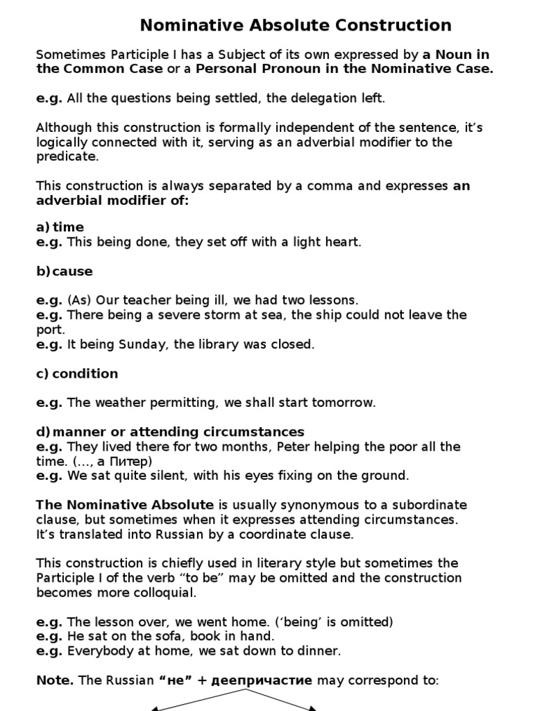 Participle the Nominative Absolute Construction | Clause | Morphology